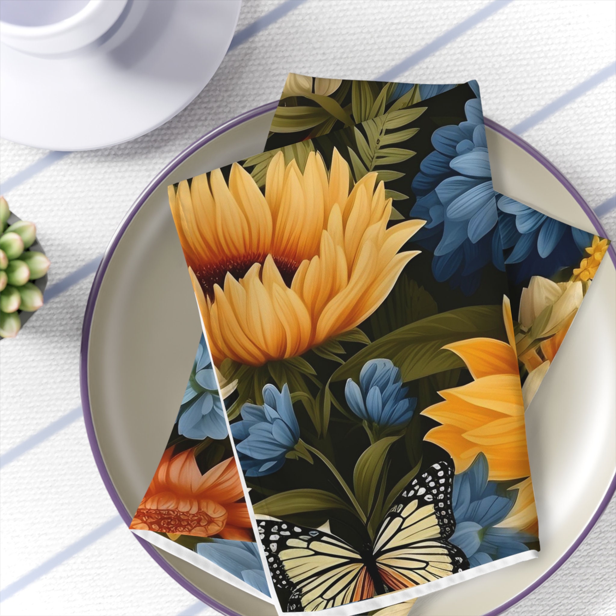 Sunflower Set of Four Soft Cloth Napkins Pretty Fabric Napkins, Holiday ...
