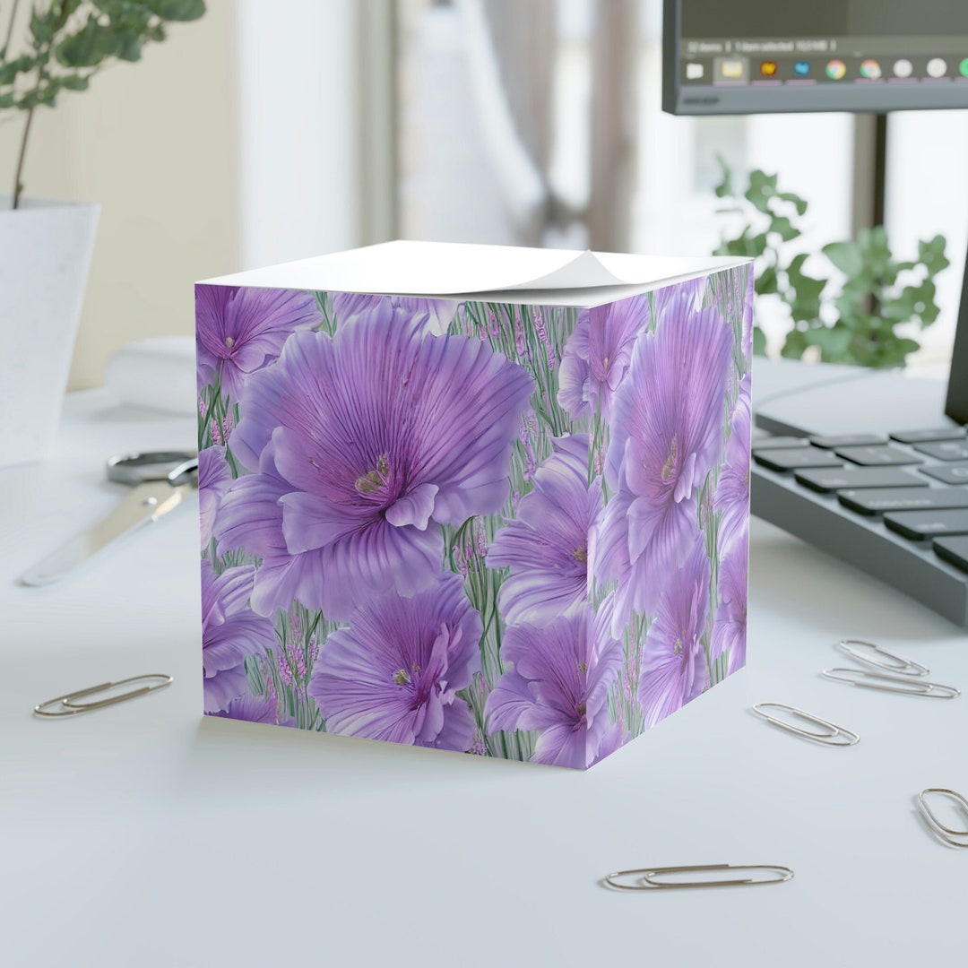 Pretty Purple Floral Paper Note Cube Personalized Sticky - Etsy