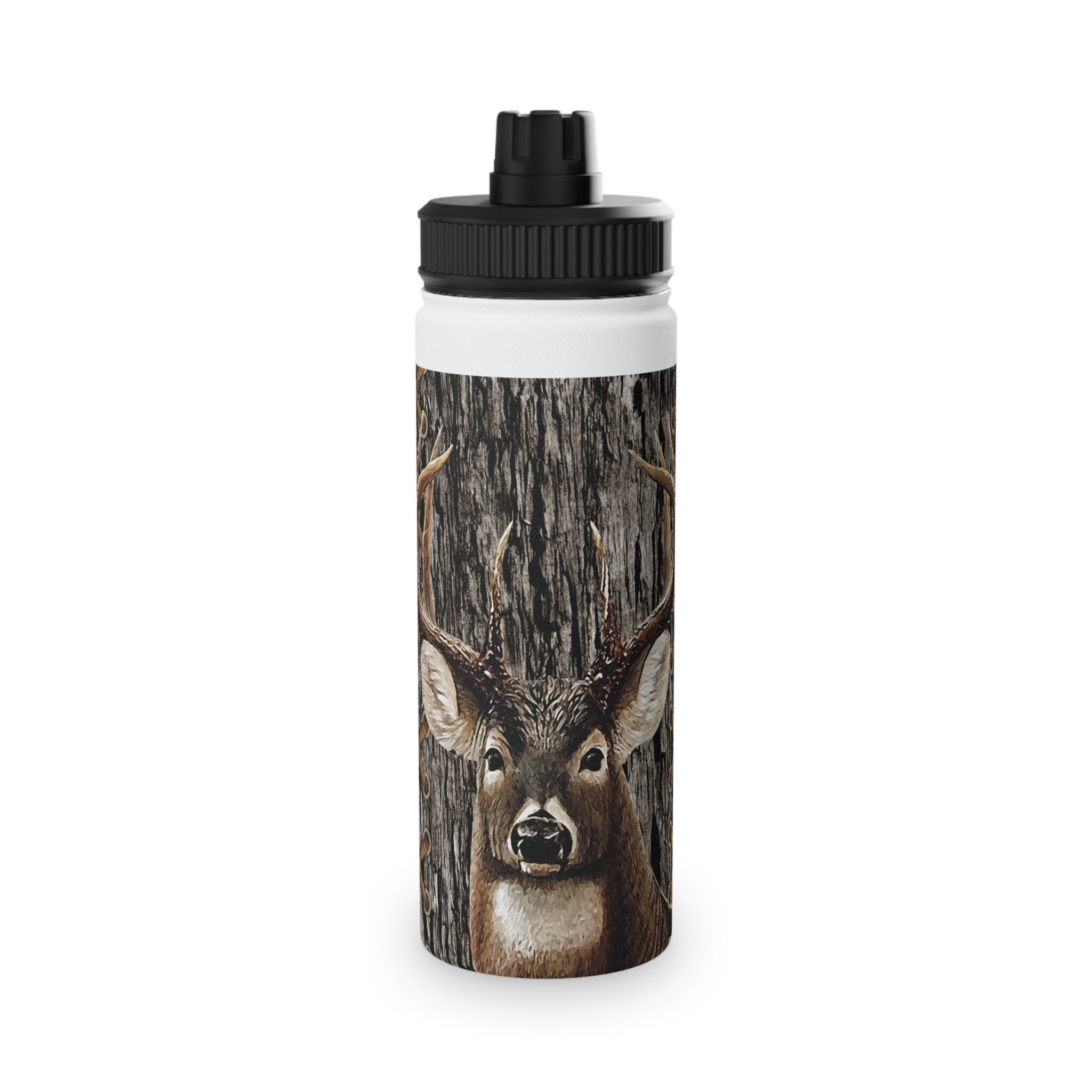 Majestic Deer in the Woods Stainless Steel Water Bottle, Sports Lid 18 ...