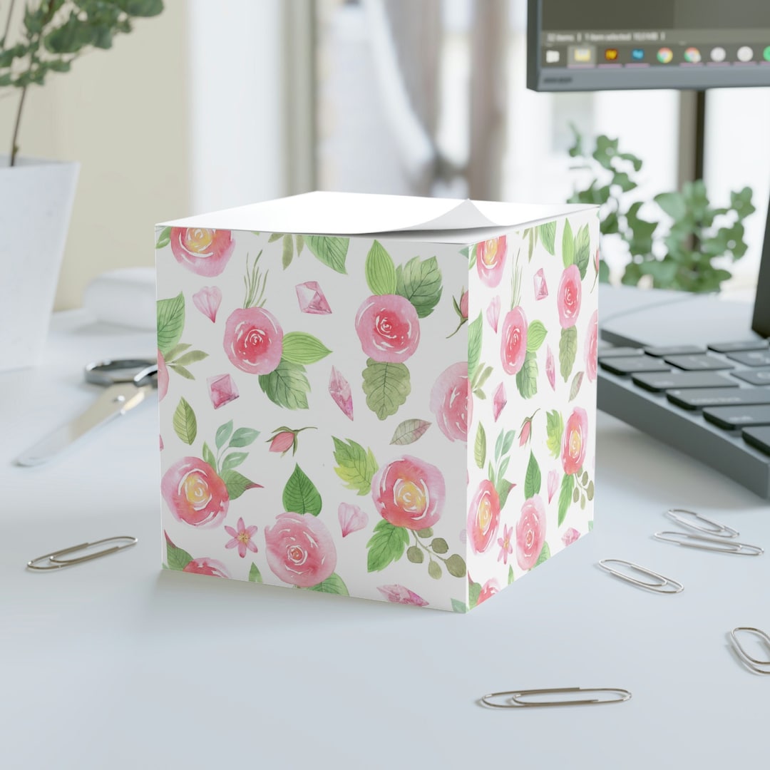 Pink Rose Paper Note Cube, Personalized Sticky Note, Coworker Gifts ...