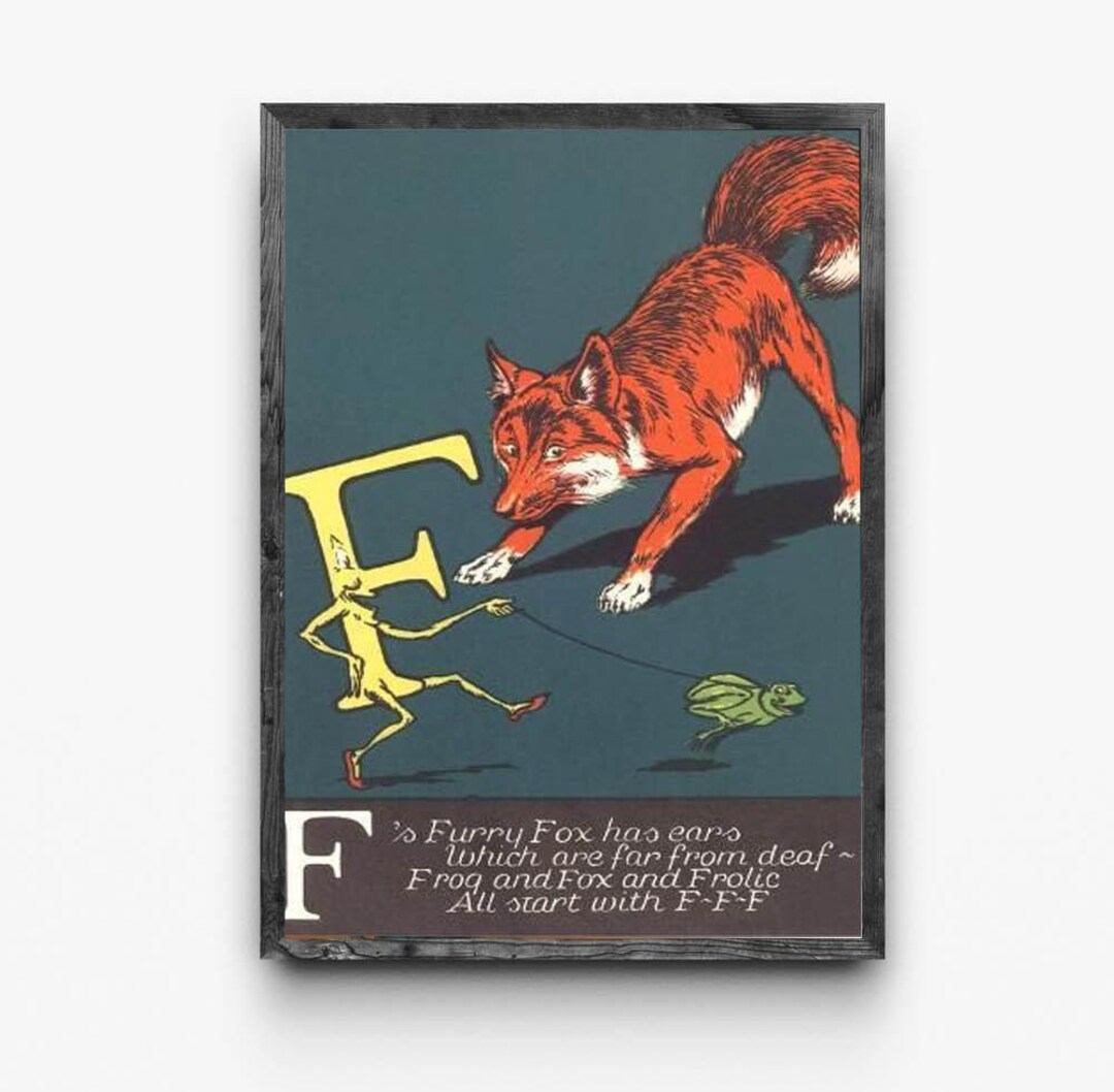 Vintage F Alphabet Poster, F is for Fox Wall Art, Fox Illustration ...