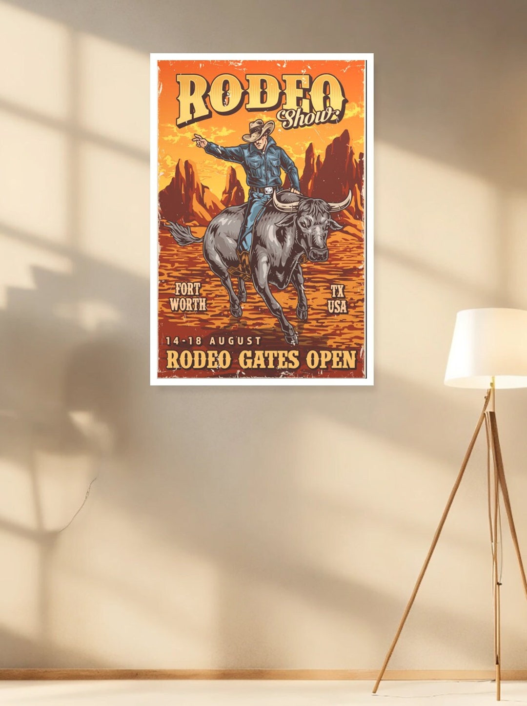Vintage Rodeo Show Art Poster. Western Cowboy. Texas USA Wall Retro Art ...