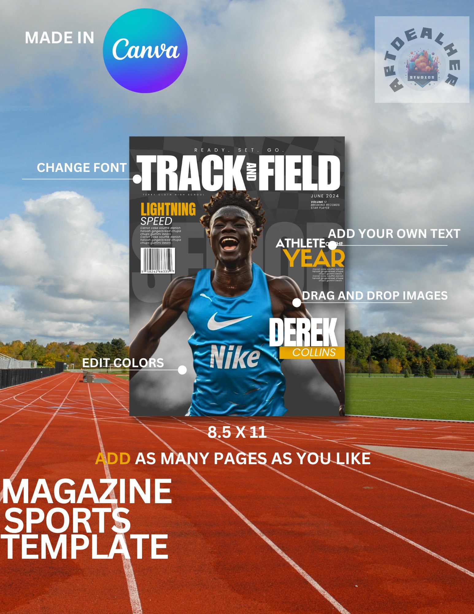 Sports Magazine Template, Custom Canva Cover, Digital Download, Youth ...