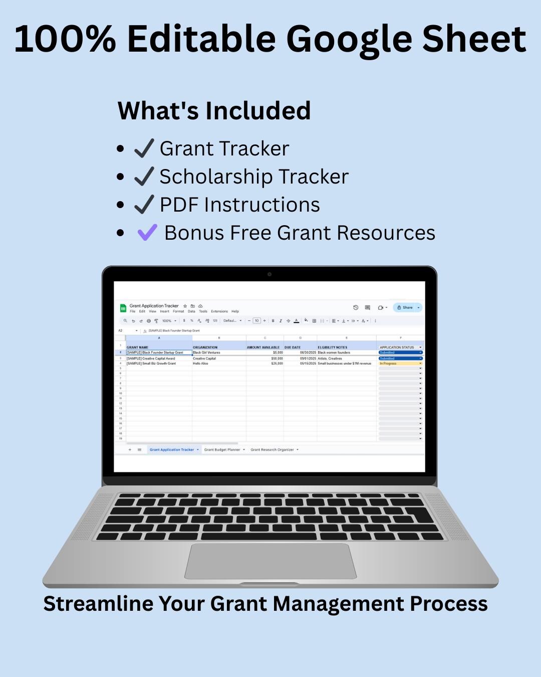 Grant & Scholarship Tracker Bundle | Editable Google Sheets ...