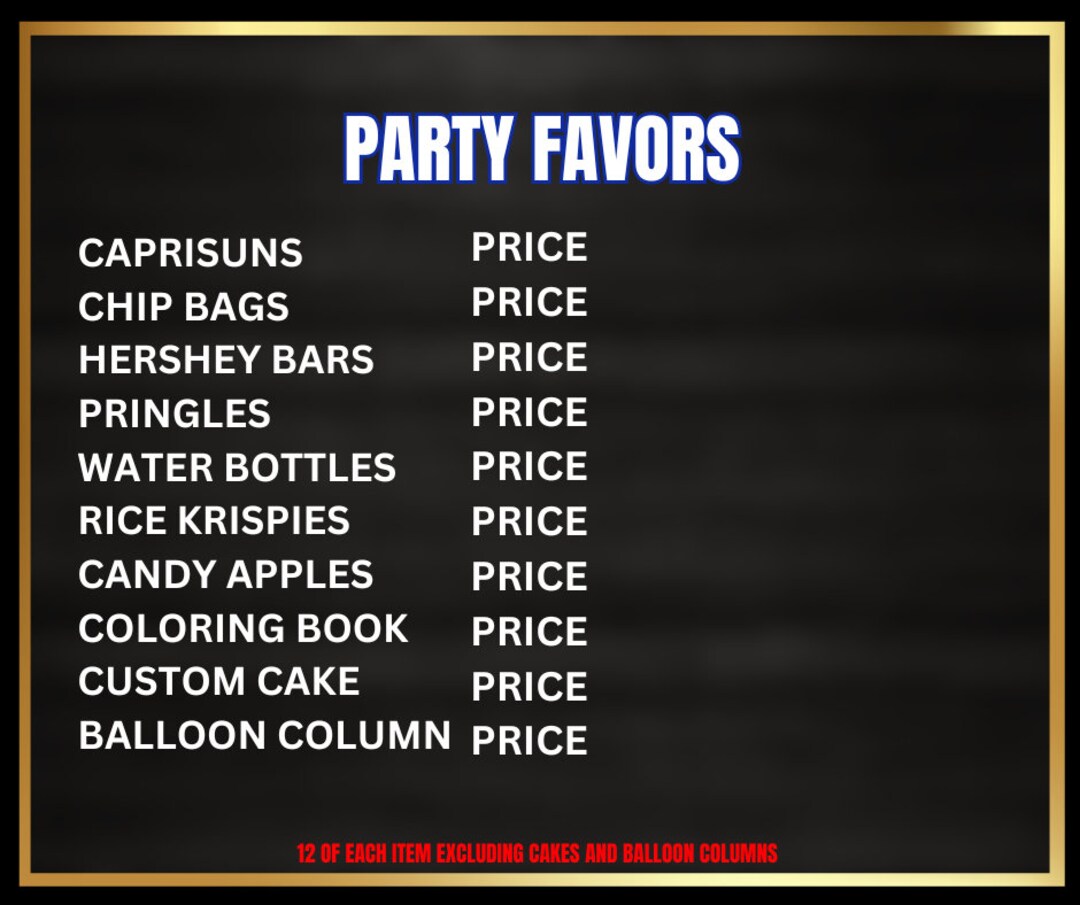 Treats Menu, Party Favor Menu, Etsy Pricelist, Party Favor Menu, Treats ...