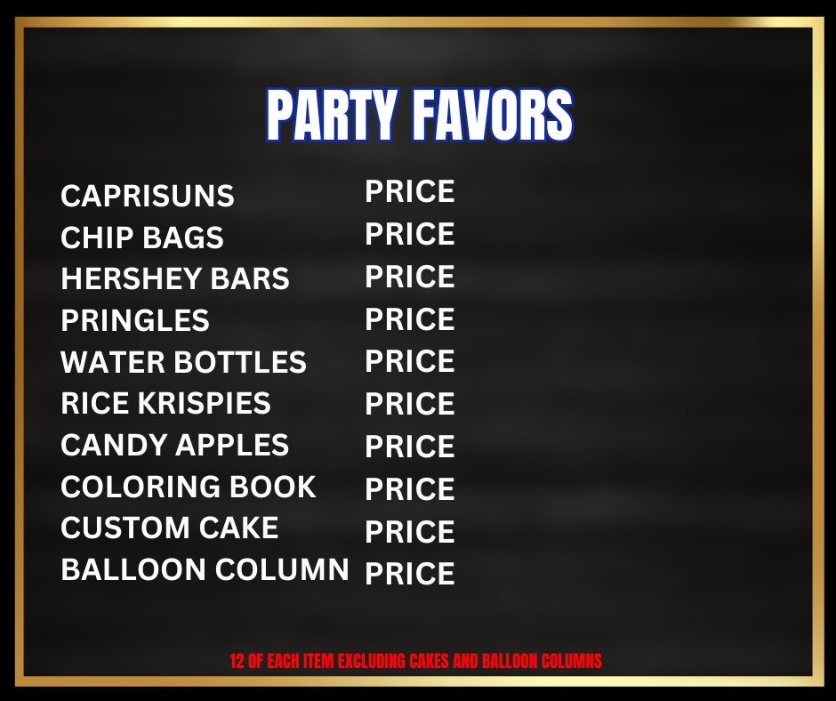 Treats Menu, Party Favor Menu, Etsy Pricelist, Party Favor Menu, Treats ...