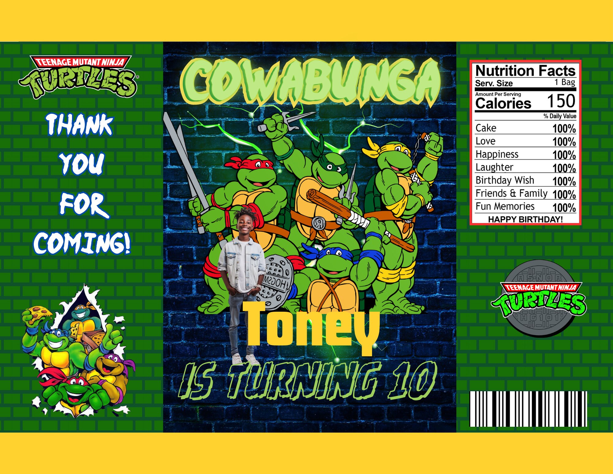 Ninja Turtle Digital Favor Bundle Birthday Chip Bag Custom Water Bottle ...