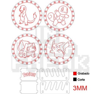 First Generation Pokemon + Pikachu + Base. 3mm Laser Cut File. SVG, CDR ...