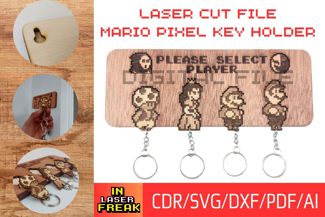 Mario Retro Pixel. LASER Cut File. SVG, Dxf, Ai and Pdf. Mario Key ...
