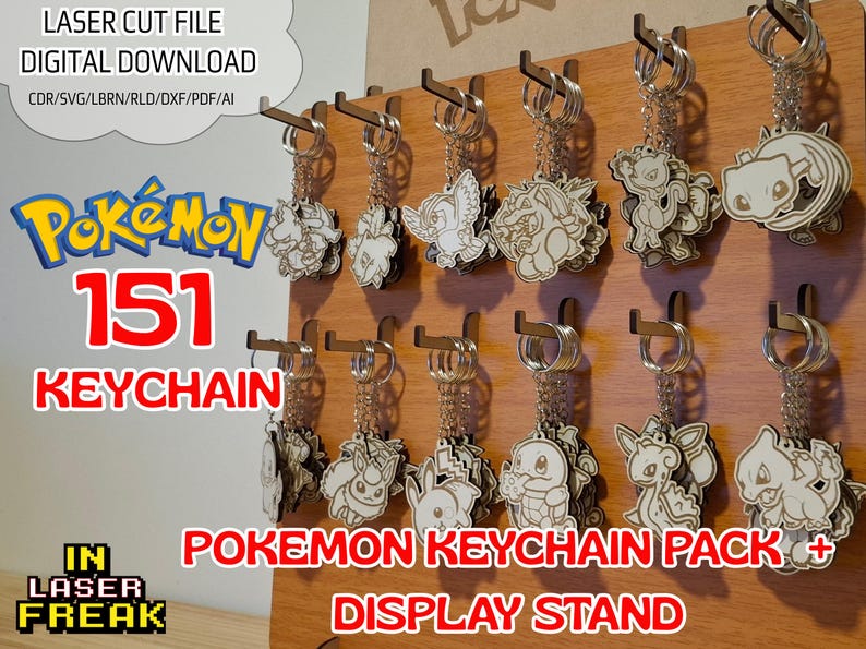 Pokemon +150 Pack Keychain + Display Stand. LASER Cut File .svg/lbrn ...
