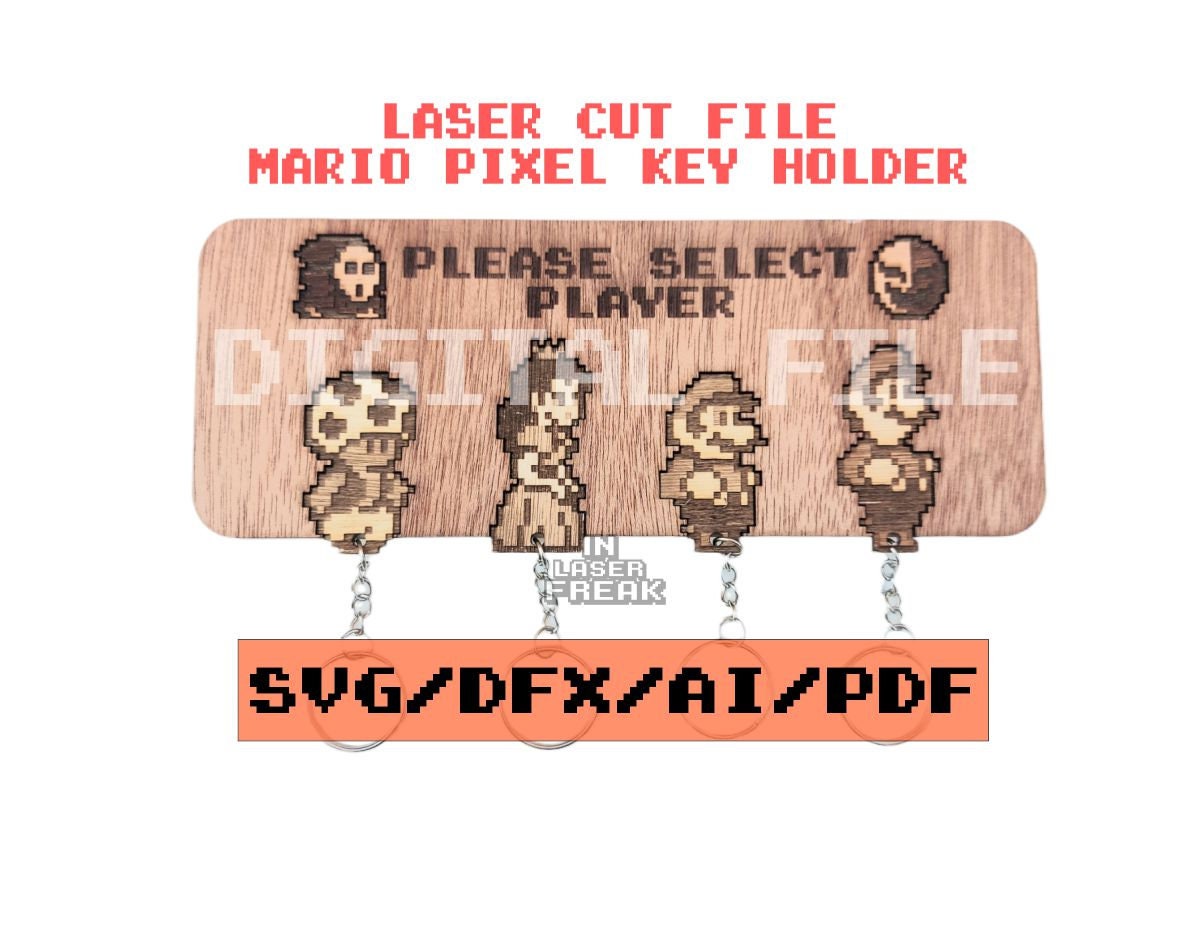 Mario Retro Pixel. LASER Cut File. SVG, Dxf, Ai and Pdf. Mario Key ...
