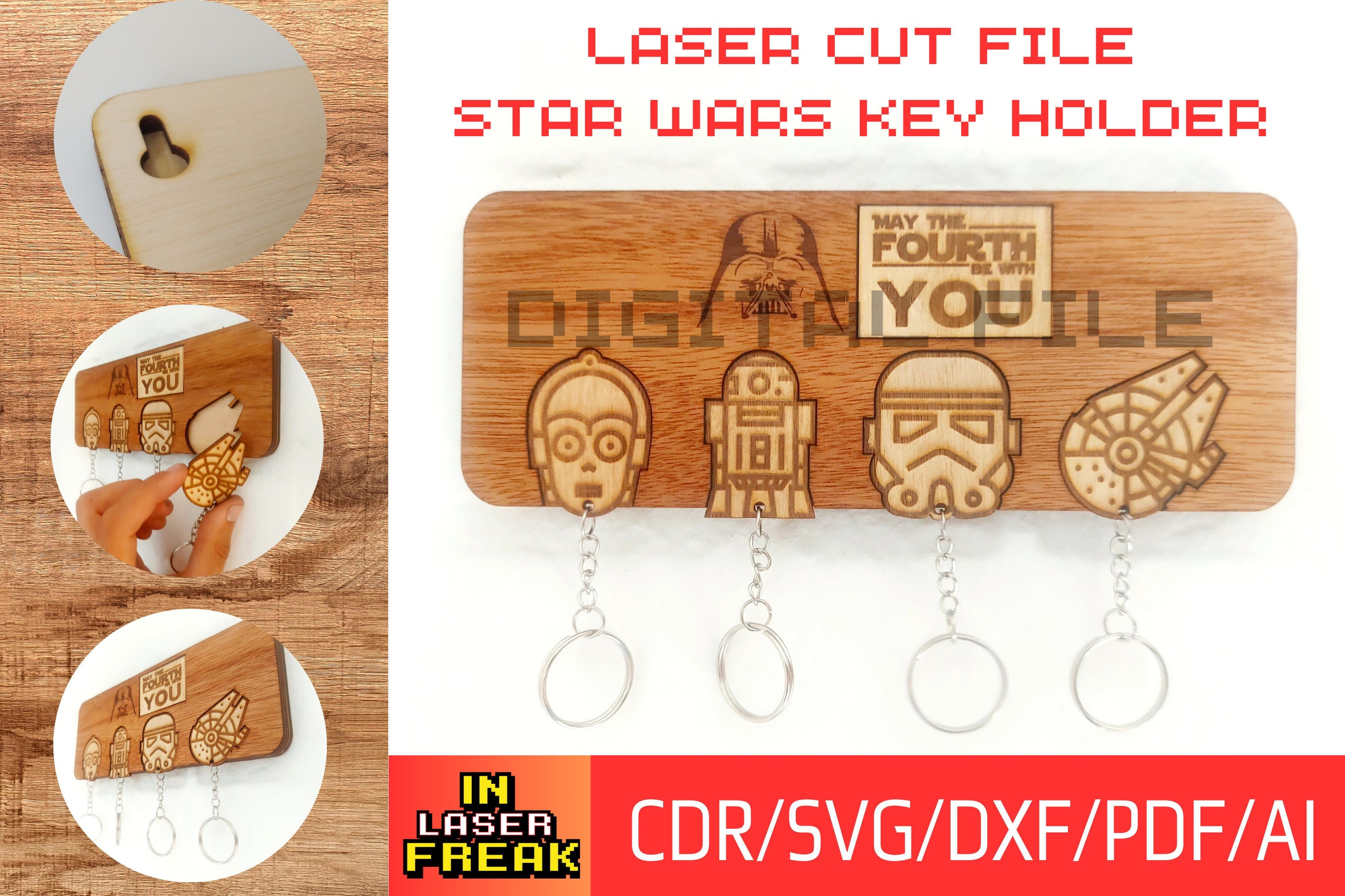 Star Wars. LASER Cut File. SVG, Dxf, Ai and Pdf. Star Wars Key Holder ...