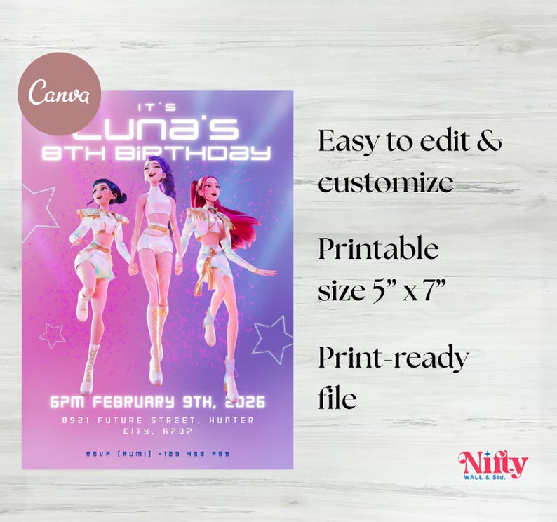 Kpop Demon Hunters Birthday Invitation, Editable Anime Template ...