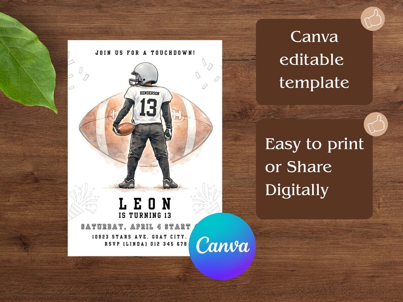 Editable Football Birthday Invitation, Sports Theme Style Party ...
