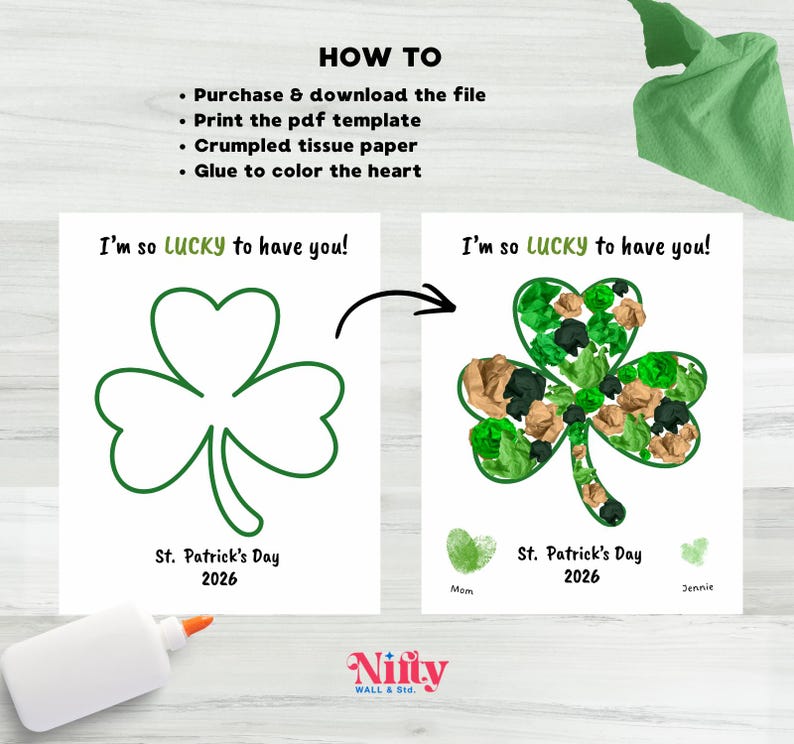 St. Patrick's Day Shamrock Craft, Tissue Paper Art, Kids Activity ...