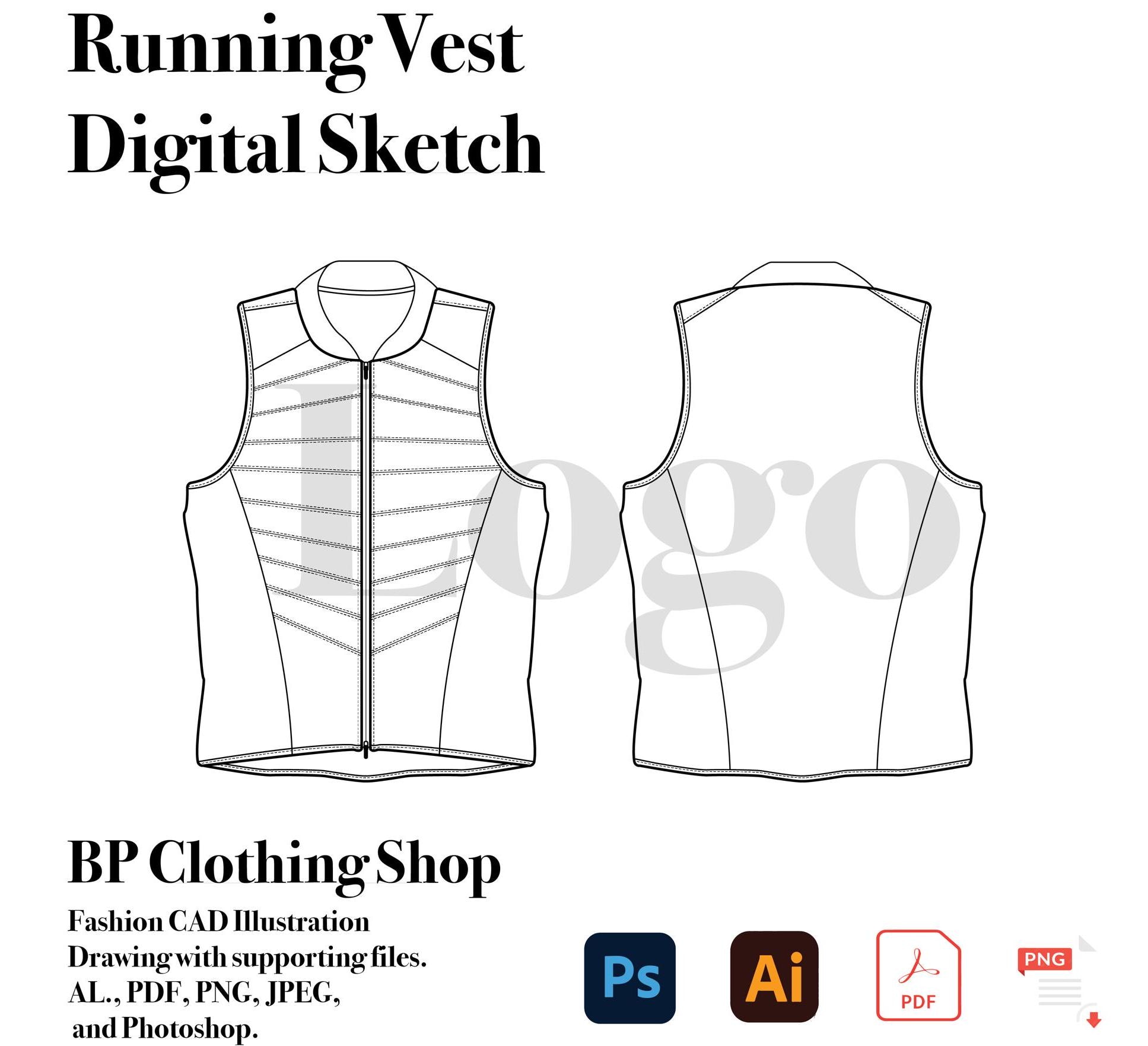 Running Vest Flat Technical Drawing Illustration, Mock-up Template for ...