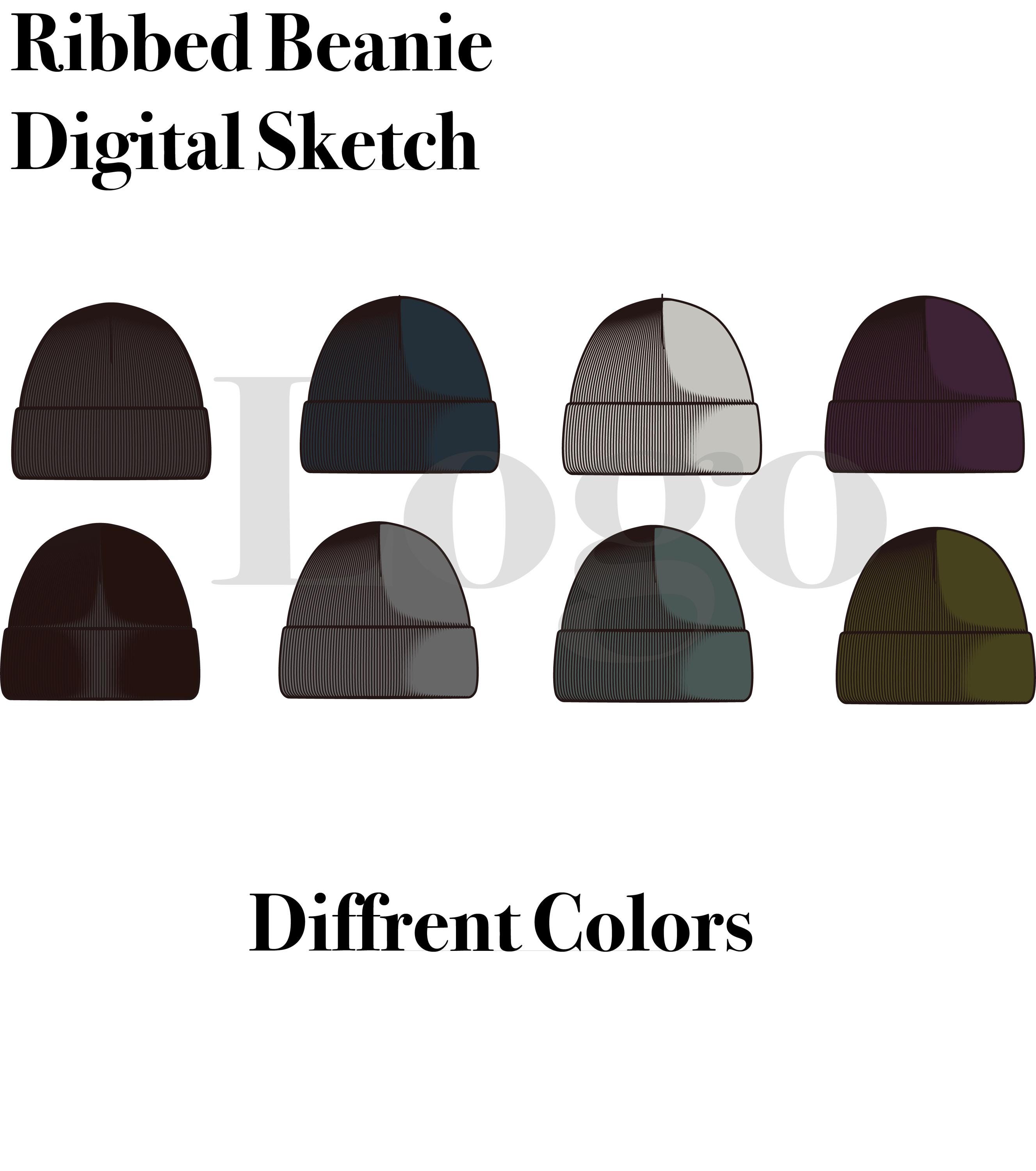 Beanie Vector Ribbed Digital Flat Sketch, Beanie Ribbed Vector Drawing ...