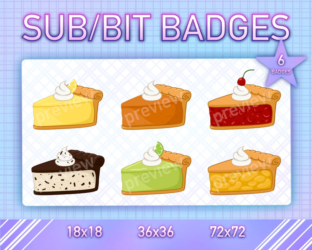 INSTANT DOWNLOAD Pie Dessert Sweet Treat Twitch Subscriber Sub Bit ...