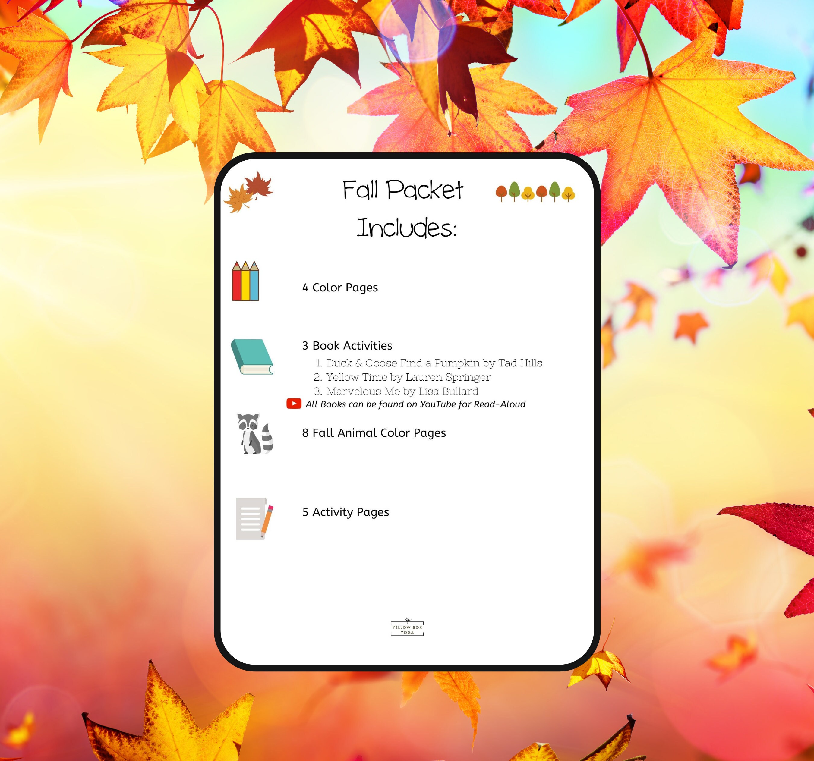 Fall Yoga Activity Pack, Fall Coloring Pages, Fall Yoga Lessons, Fall ...