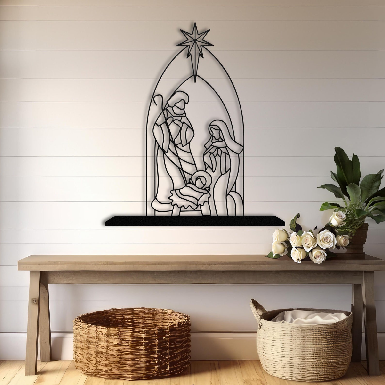 Christmas Nativity Scene Metal Wall Art: Holy Family Manger Decor - Etsy