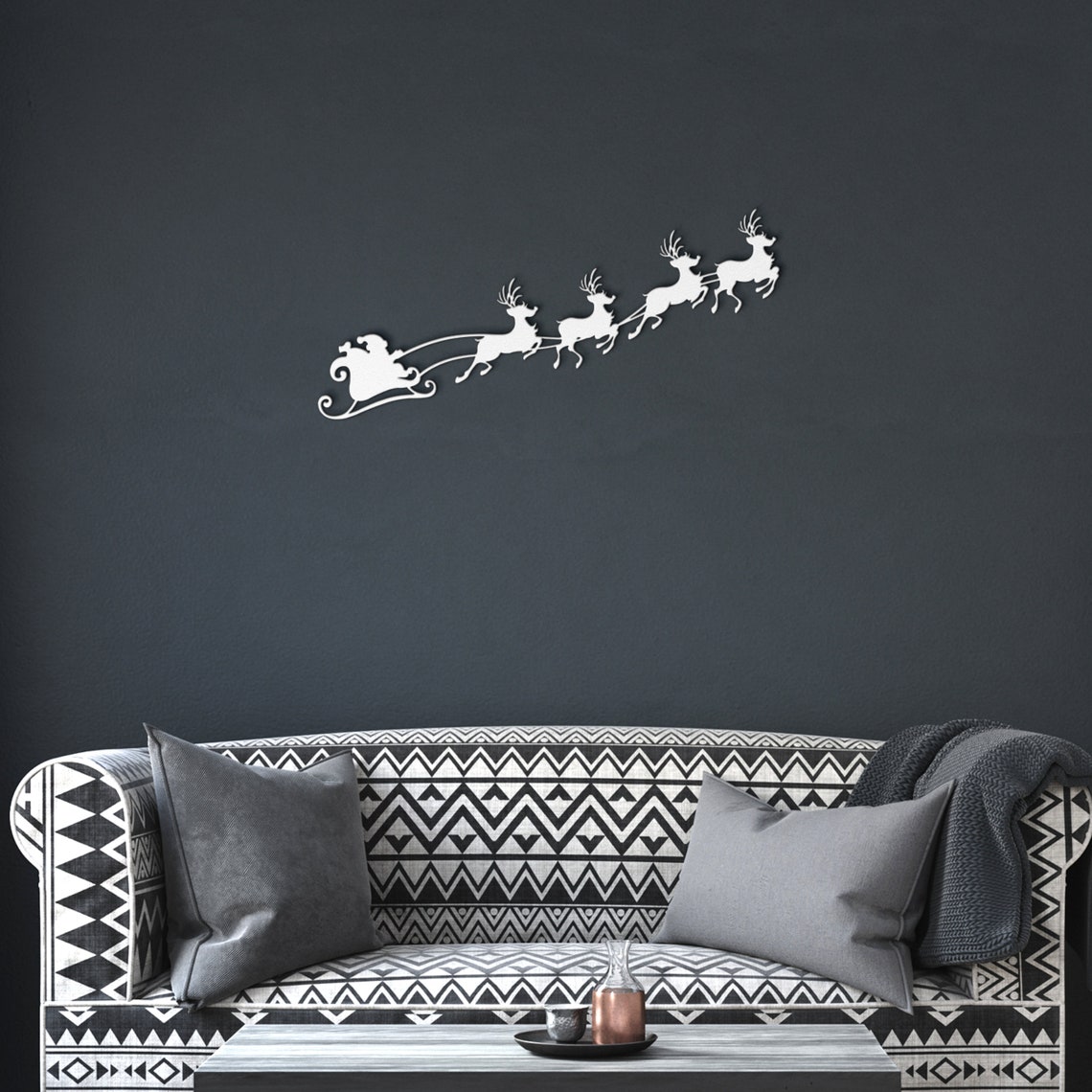 Jolly Santa Claus Sleigh With Flying Reindeer Christmas Metal - Etsy