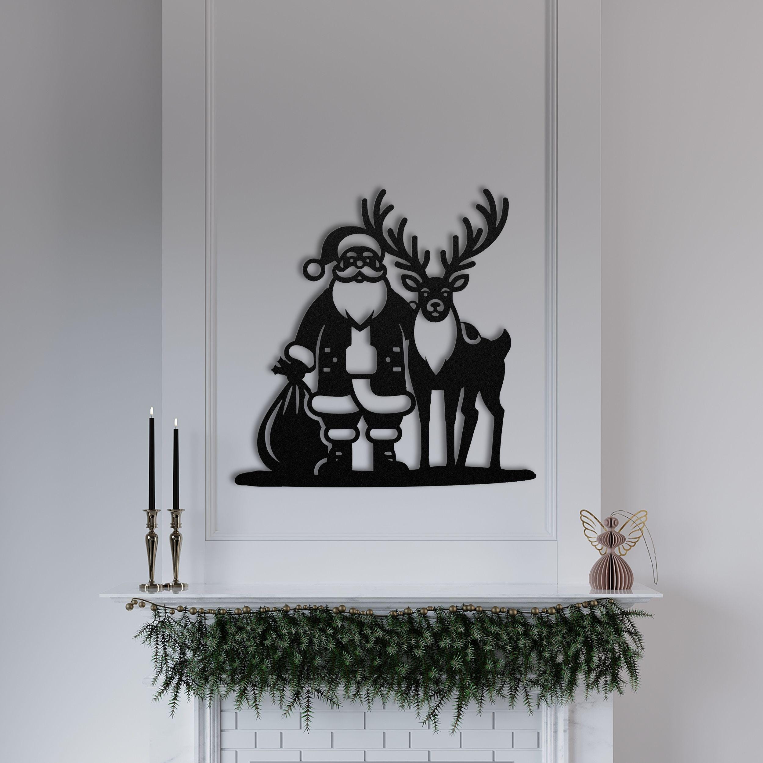 Santa & Reindeer Metal Wall Art – Classic Christmas Sleigh Decor - Etsy
