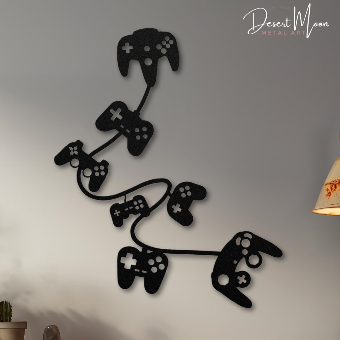 Metal Video Game Controller Wall Art, Retro Arcade Decor, Gamer Room ...