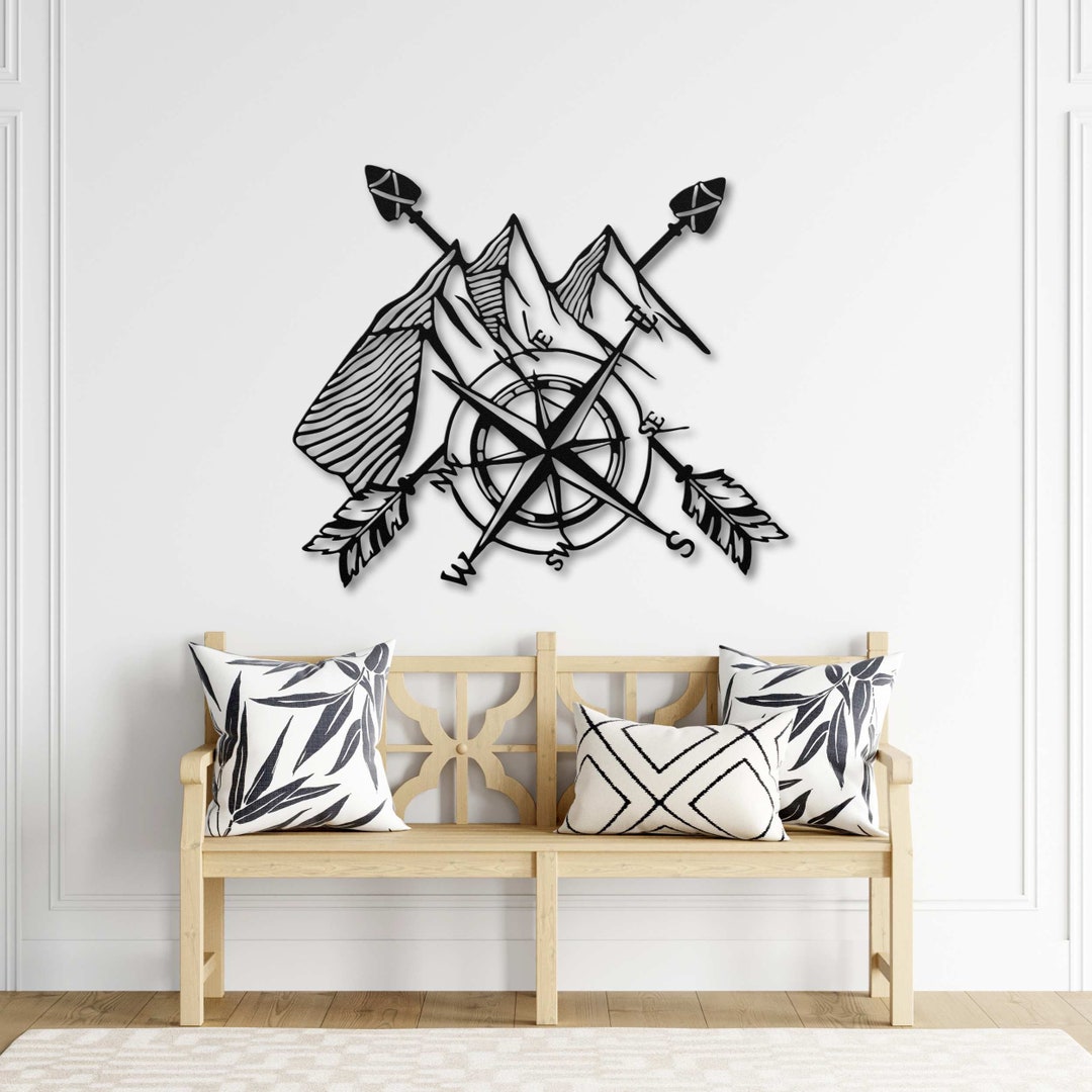 World Map With Compass Metal Wall Art, Outdoorsy Home Decor, Adventure ...