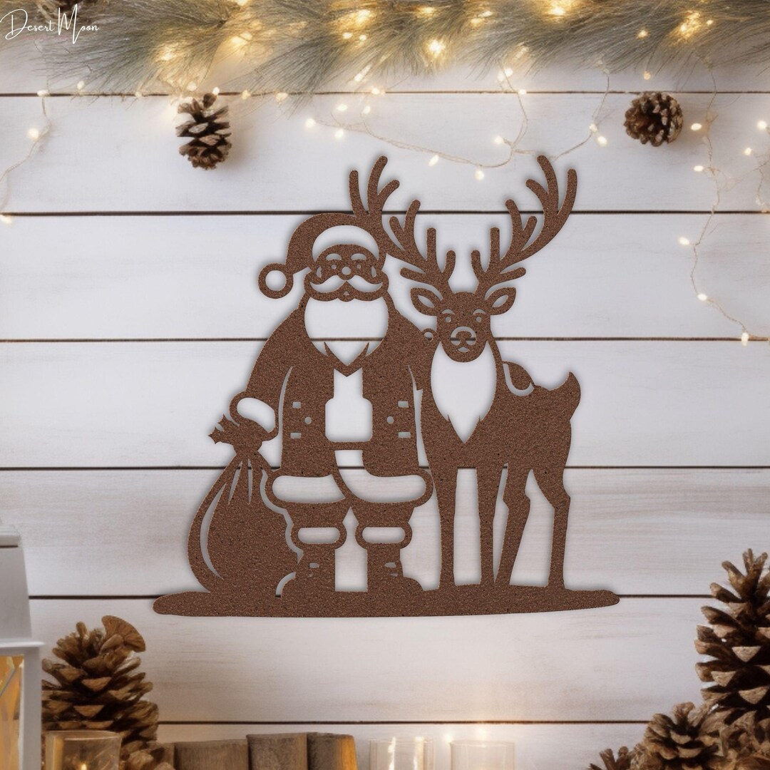 Santa and Rudolph Reindeer Metal Wall Art: Holiday Outdoor Decoration ...