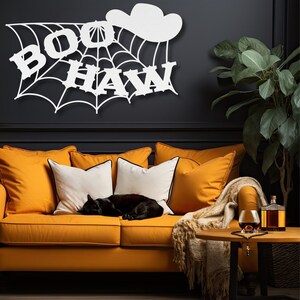 Western Boo Haw Halloween Metal Porch Sign, Spooky Cowboy Hat Spider ...
