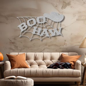 Western Boo Haw Halloween Metal Porch Sign, Spooky Cowboy Hat Spider ...
