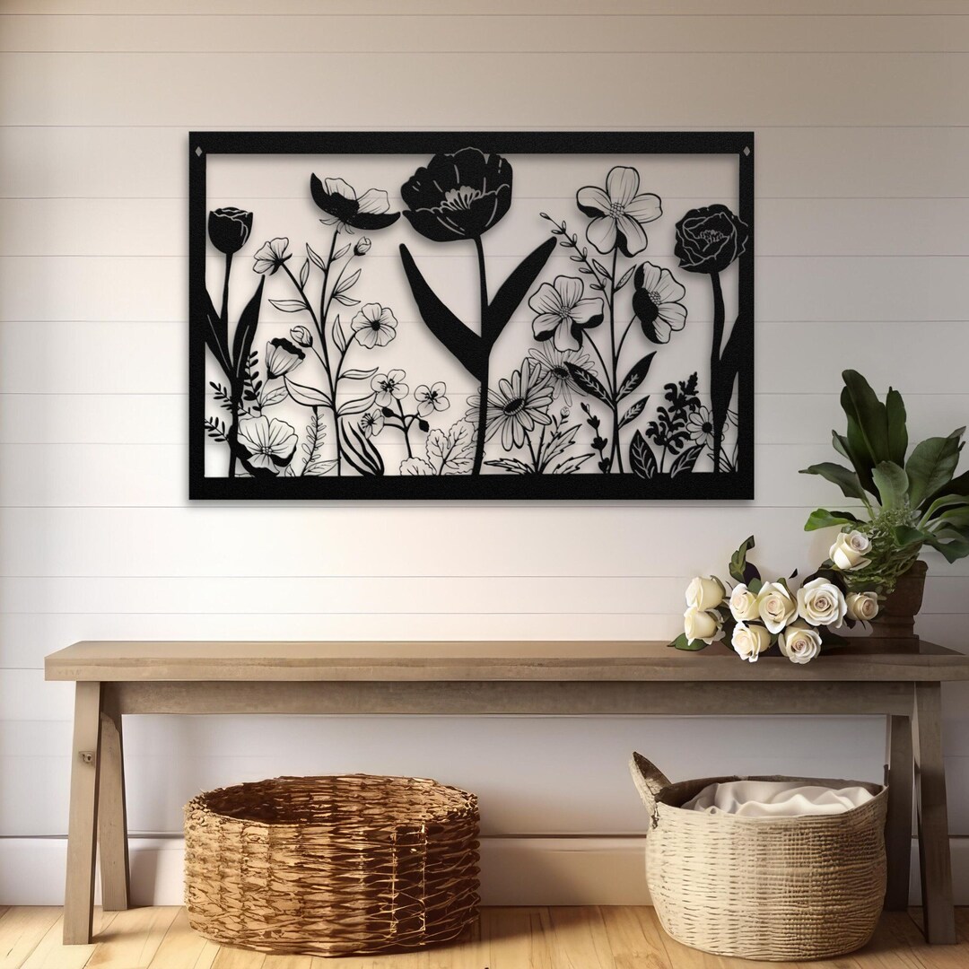 Wildflower Garden Metal Wall Art Botanical Metal Framed Artwork Nature ...