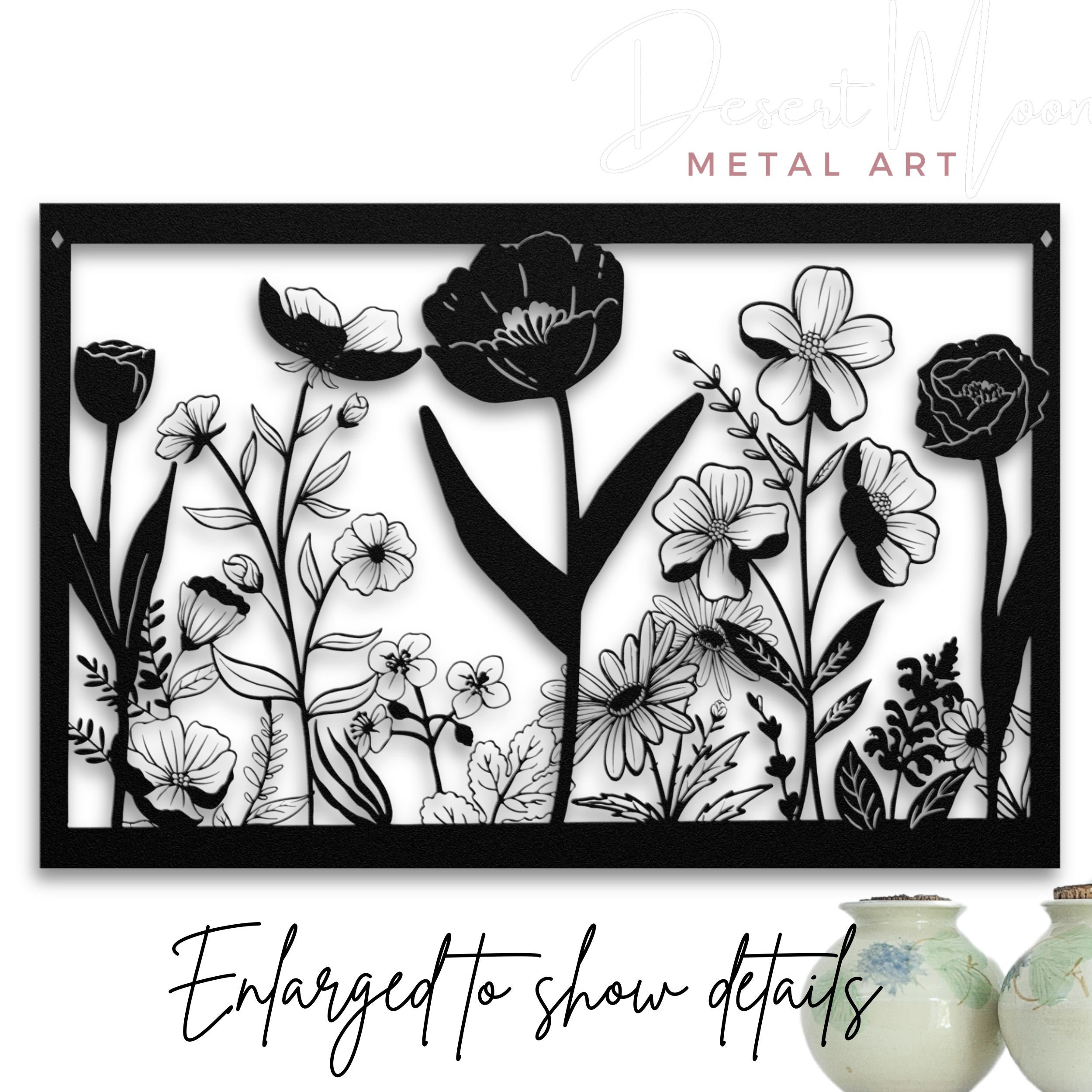 Flower Garden Metal Wall Art, Floral Landscape Metal Wall Sculpture ...