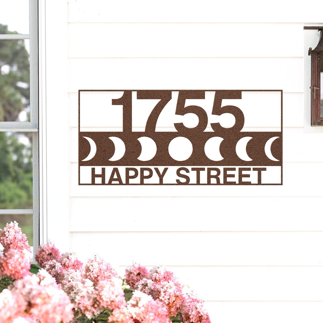 Custom House Number With Street Name Moon Phases Sign, Celestial ...