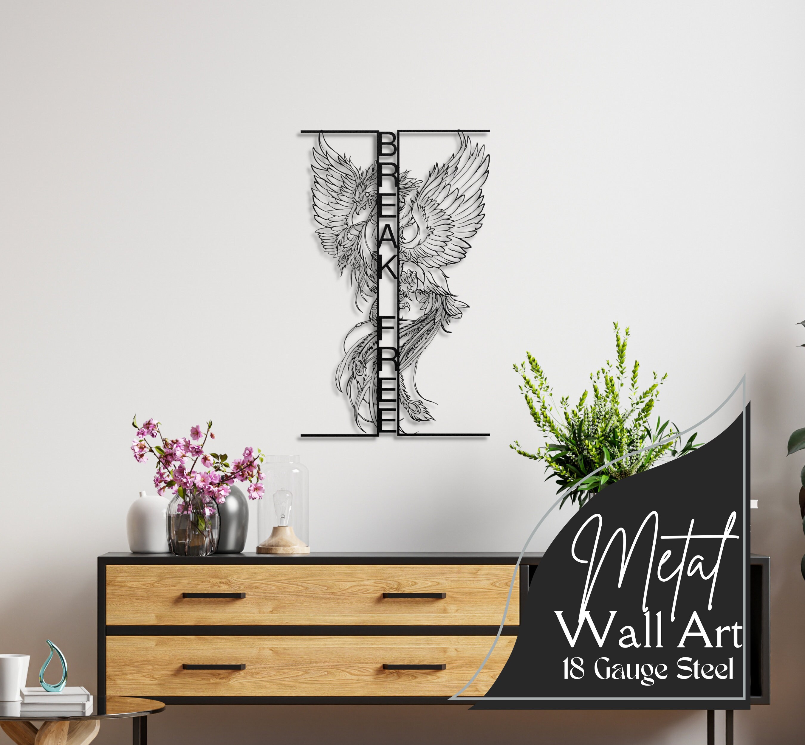 Phoenix Rising Metal Wall Art, Indie Room Decor, Metal Phoenix Break ...