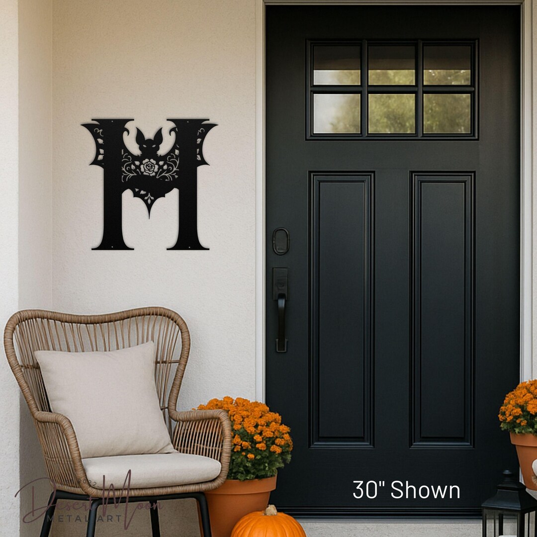 Bat Monogram Door Hanger, Personalized Metal Halloween Initial Sign - Etsy