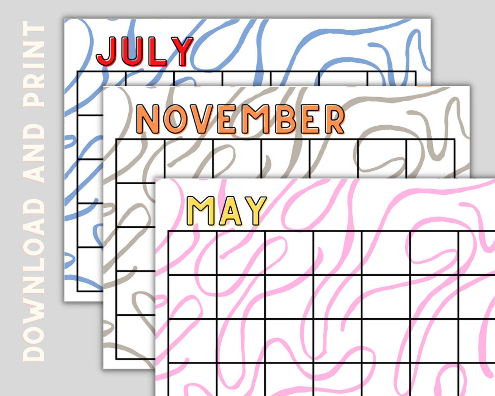 Swirl Monthly Themed Printable Digital Calendar Simple Calendar Fun ...