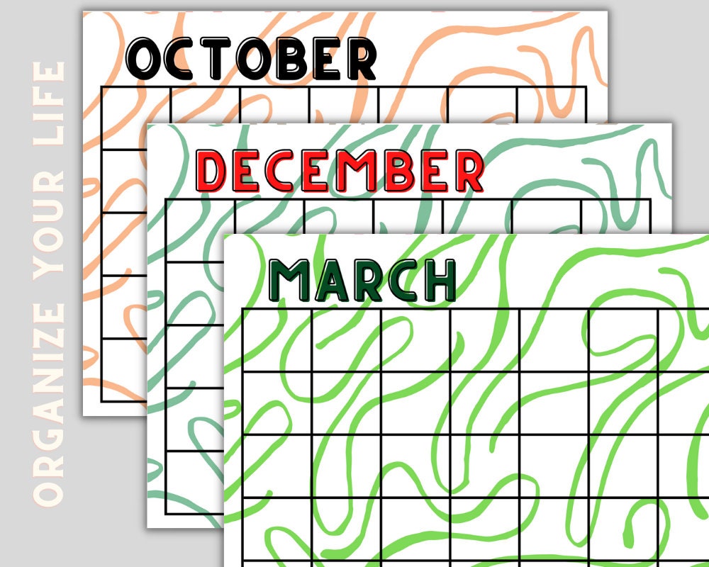 Swirl Monthly Themed Printable Digital Calendar Simple Calendar Fun ...