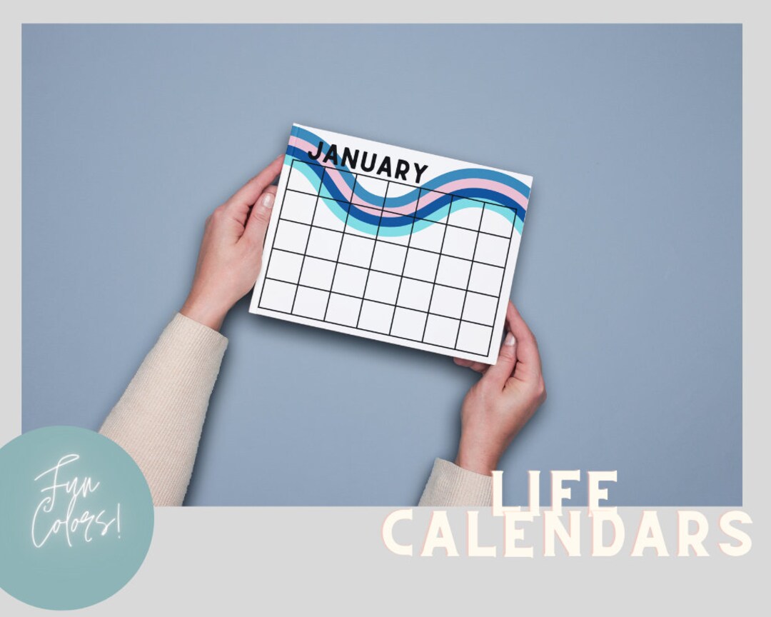 Groovy Monthly Themed Printable Digital Calendar Simple Calendar Fun ...