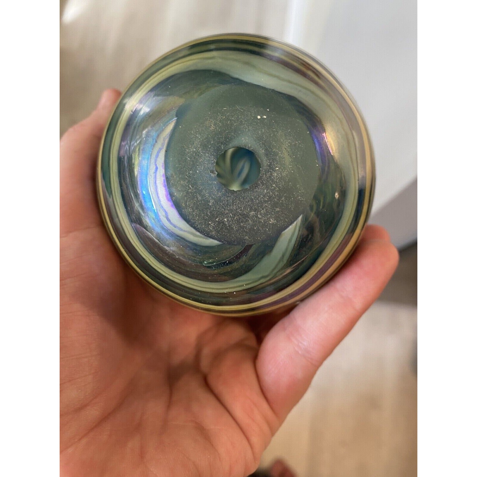 RARE LARGE Vandermark Art Glass Egg Paperweight Pulled Feather ...