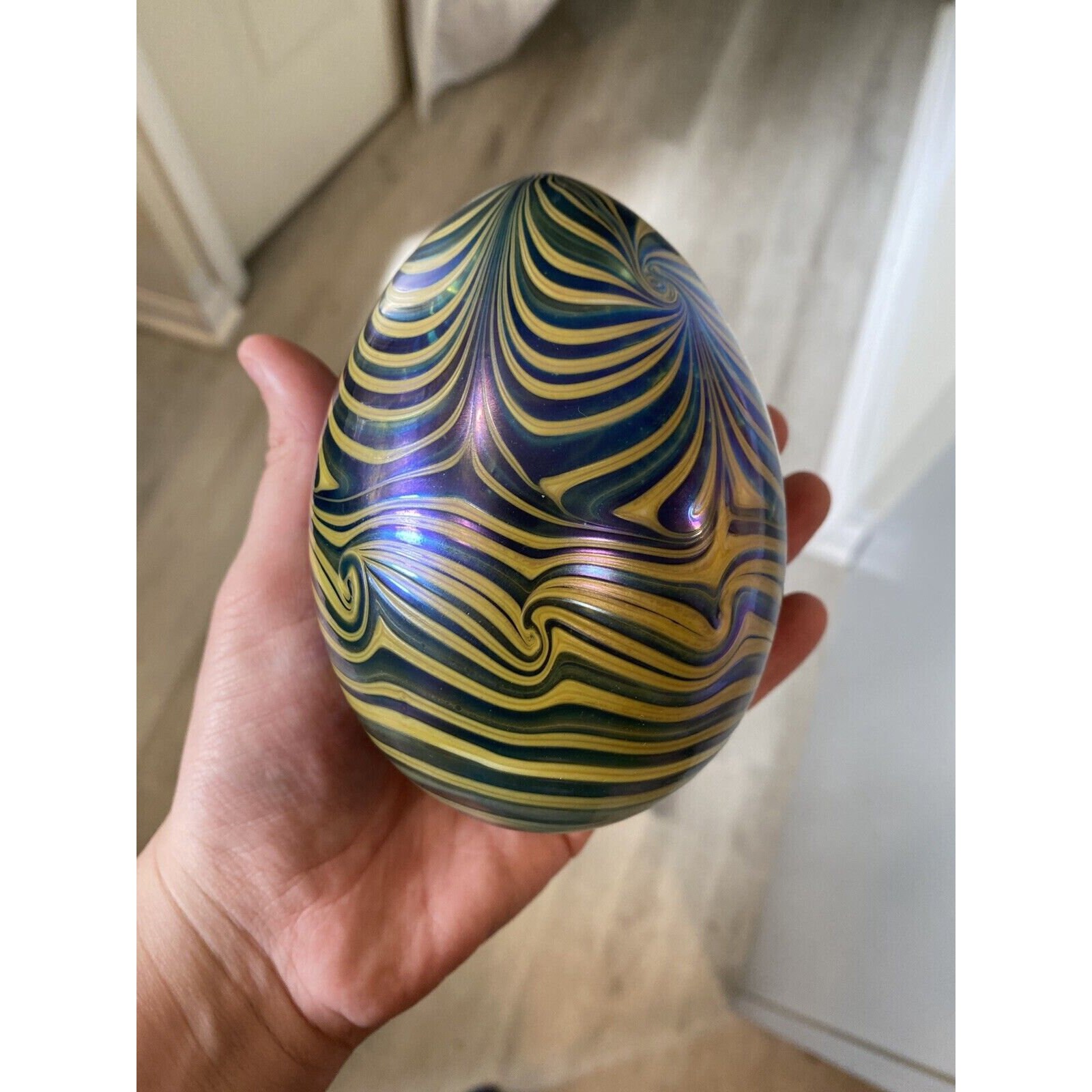 RARE LARGE Vandermark Art Glass Egg Paperweight Pulled Feather ...