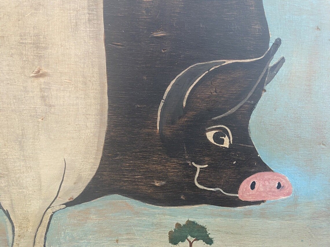 LARGE, Original Painting, Happy, Pig, Farmhouse, Rustic, Wood Board ...