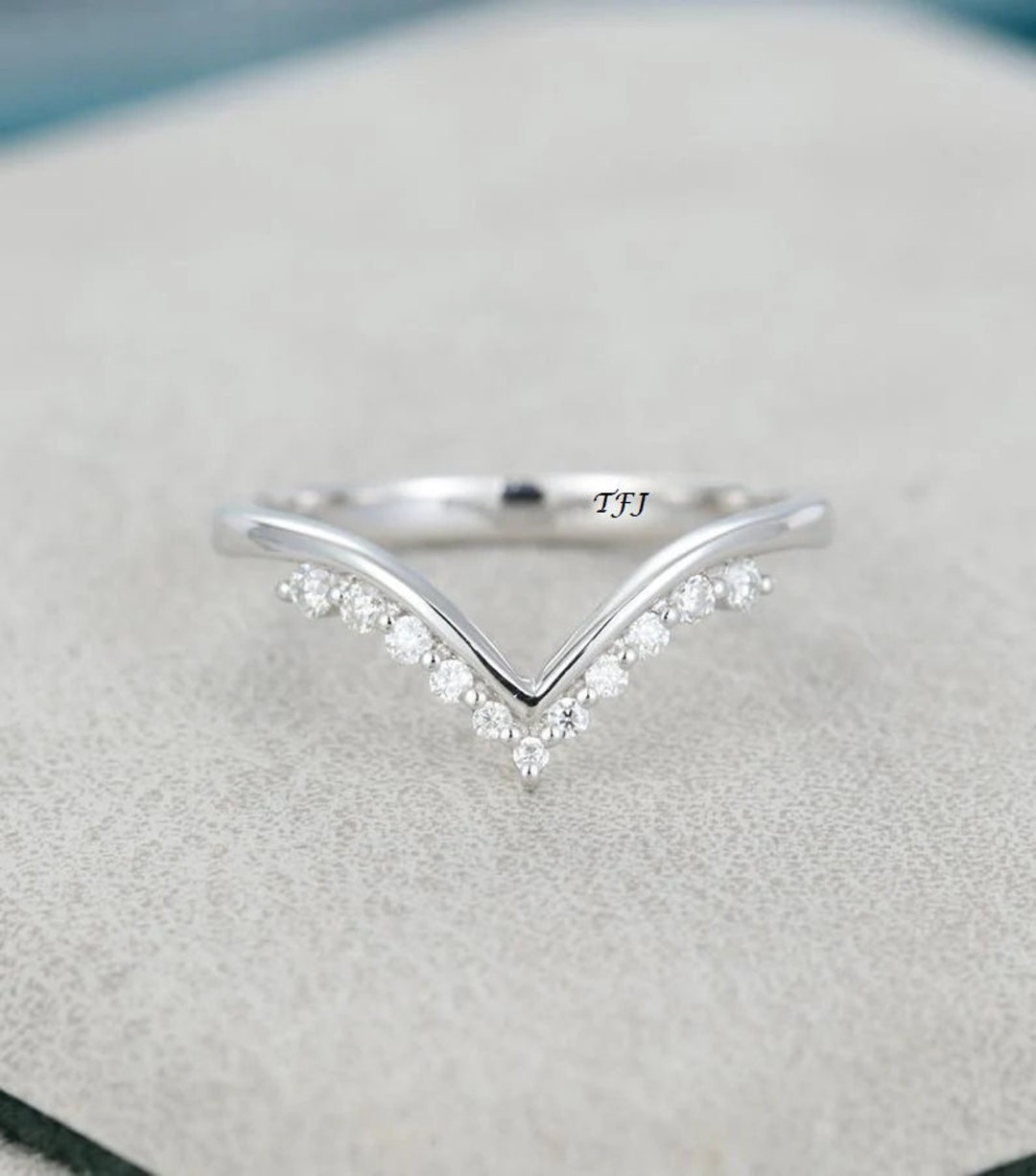 Art Deco V Shape Band White Diamond 14K Solid Rose , Yellow and White ...