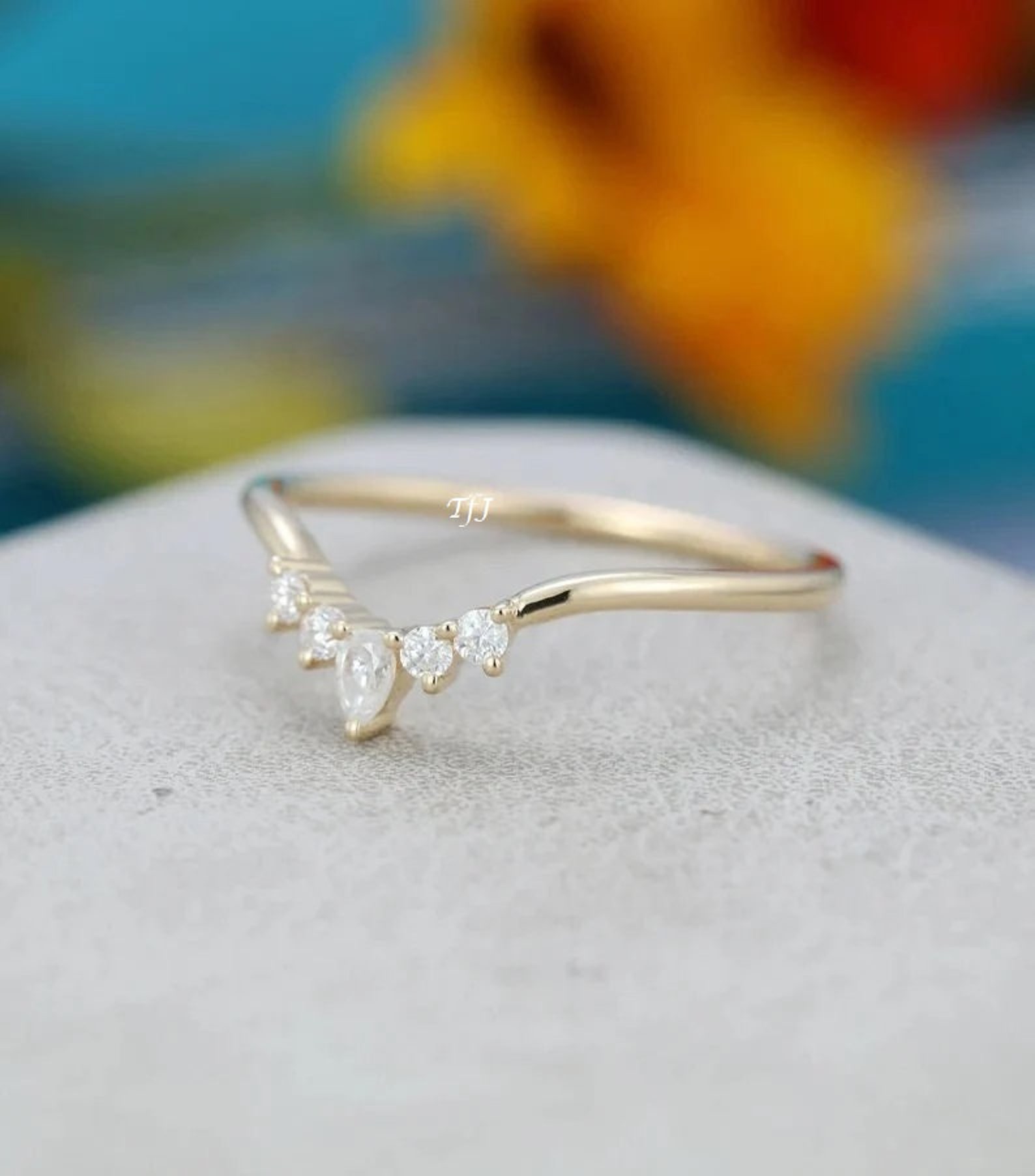 Yellow Gold Pear Cut CZ Wedding Band: Sterling Silver Bridal Stacking ...