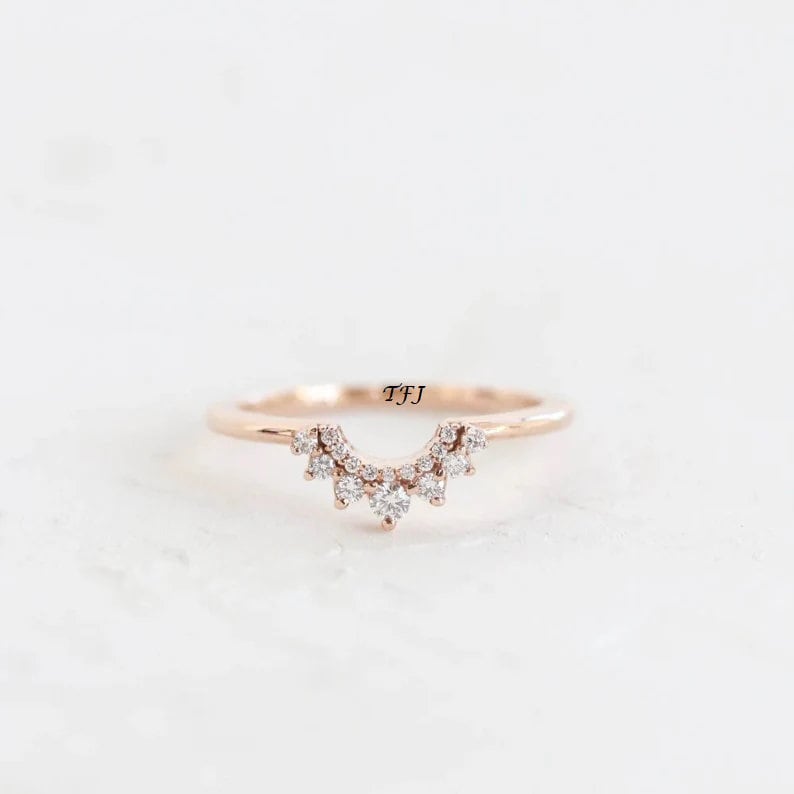 14k Solid Gold Royal Curve Stacking Ring Nesting Wedding Ring - Etsy