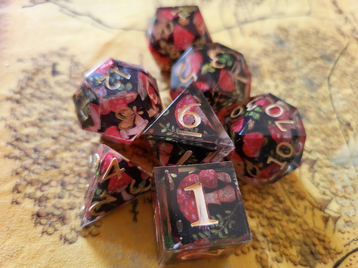 Cottage Core Dice. Dnd Sharp Edge Epoxy Engraved Dice Set. Black - Etsy