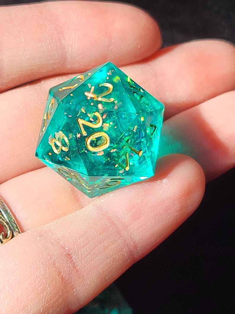 Dnd Sharp Edge Epoxy Engraved Dice Set, Emerald Green - Etsy