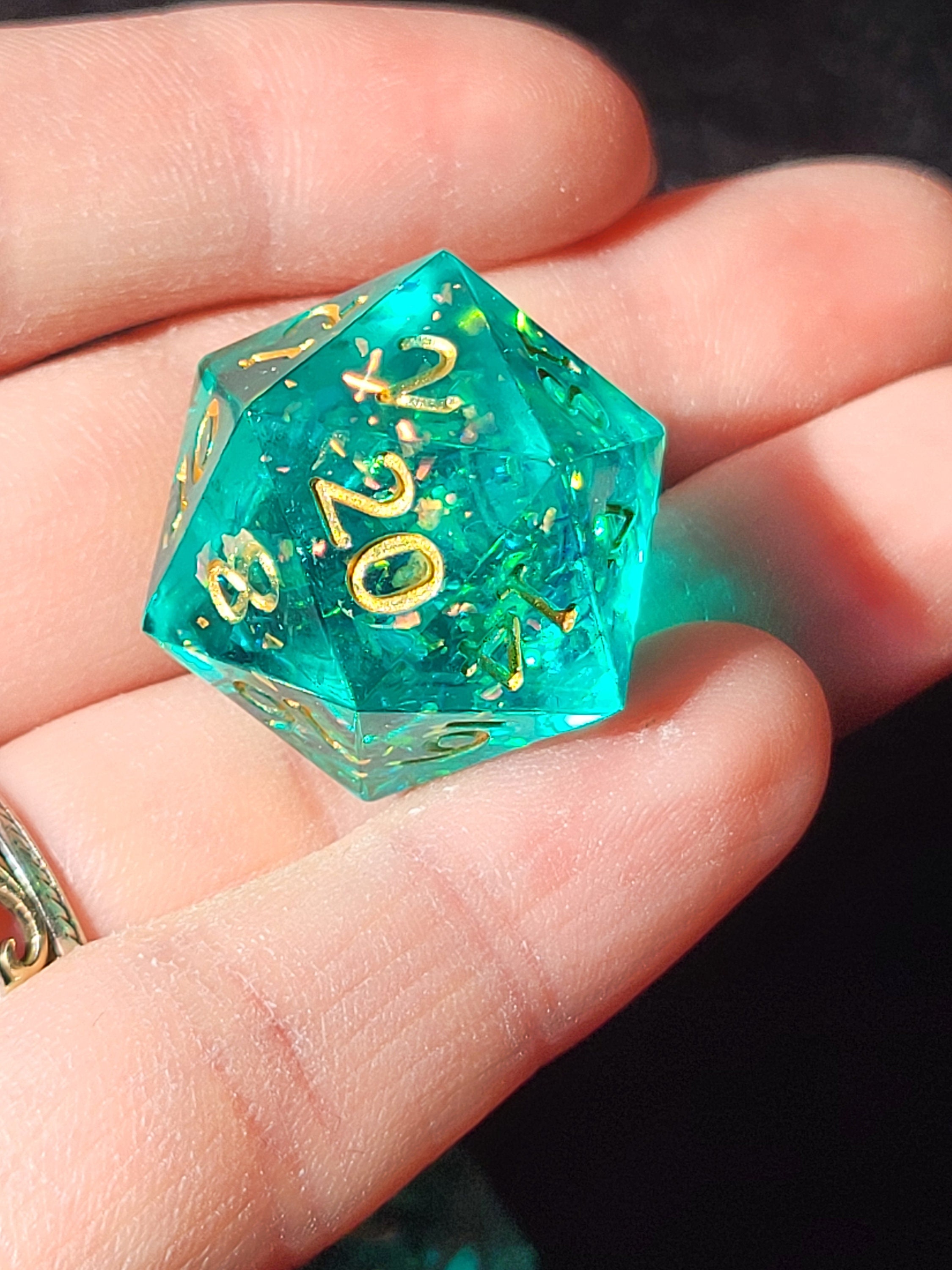 Dnd Sharp Edge Epoxy Engraved Dice Set, Emerald Green - Etsy