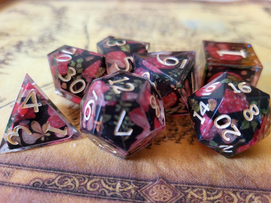 Cottage Core Dice. Dnd Sharp Edge Epoxy Engraved Dice Set. Black - Etsy
