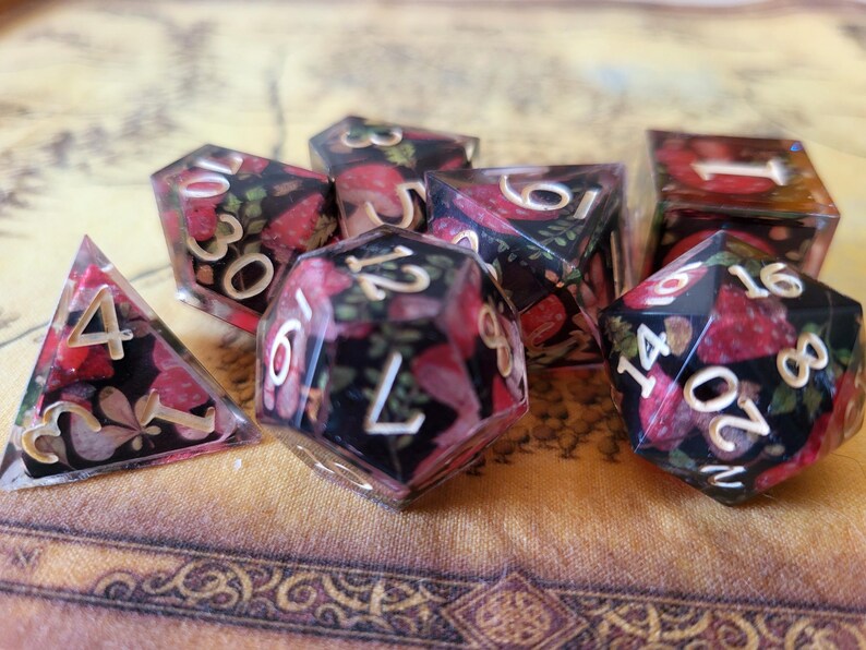 Cottage Core Dice. Dnd Sharp Edge Epoxy Engraved Dice Set. Black - Etsy